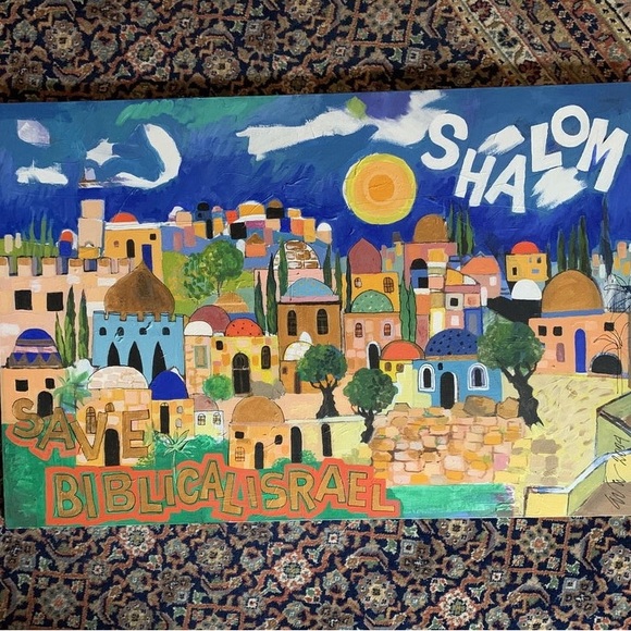 Art | Israel Large And Colorful Shalom Painting By Holocaust Survivor ...